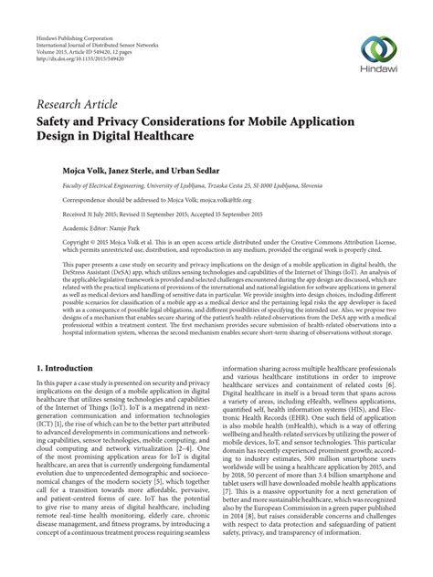 Pdf Safety And Privacy Considerations For Mobile Application Design In Digital Healthcare