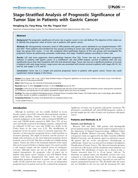 Pdf Stage Stratified Analysis Of Prognostic Significance Of Tumor
