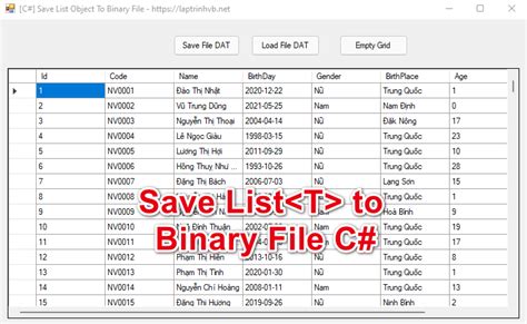 C Hướng Dẫn Lưu List Object Thành Tập Tin File Nhị Phân Binary