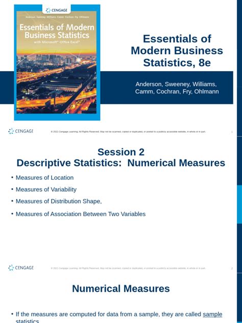 Session 2 Descriptive Statistics Numerical Measures Pdf Skewness Variance