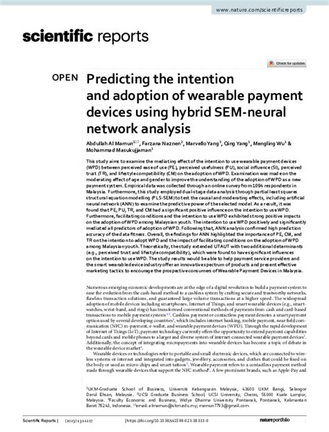 Pdf Predicting The Intention And Adoption Of Wearable Payment Devices Using Hybrid Sem Neural