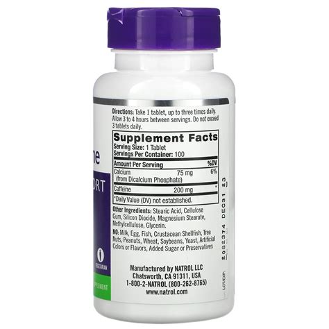 Natrol, Высокоэффективный кофеин, 200 мг, 100 таблеток купить от 1215 ...