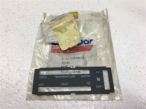 Nos Oem 1984 96 Mopar Heater Control Faceplate Decal 3848635 Parts For