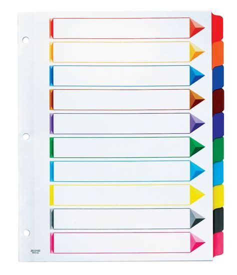 Dividers Colour Coded Tab Dividers 10 Tab Assorted Oxford