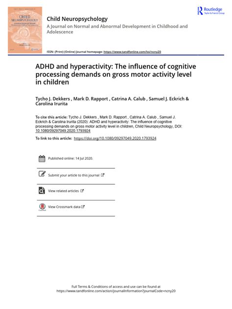 Adhd And Hyperactivity The Influence Of Cognitive Processing Demands On Gross Motor Activity