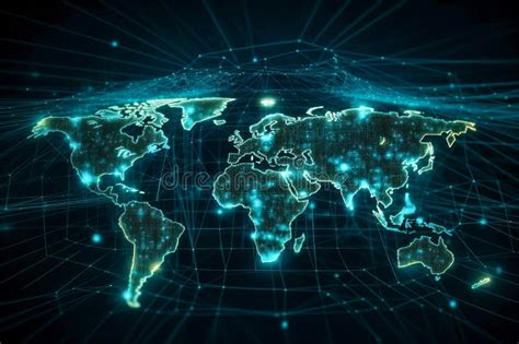 World Map Displayed In A Digital Cyberspace Environment With Blue Background Perfect For