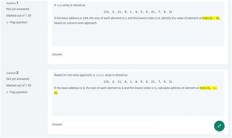 solved question 1 a 3×4 array is stored as not yet answered