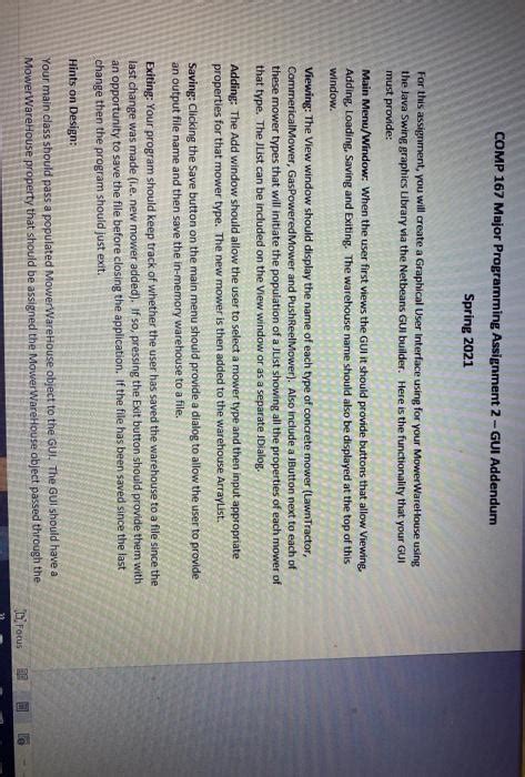 Solved Comp 167 Major Programming Assignment 2 Gui Addendum