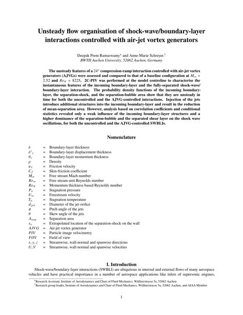 Pdf Unsteady Flow Organisation Of Shock Wave Boundary Layer Interactions Controlled With Air