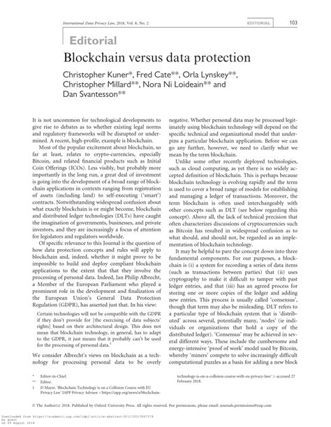 Pdf Blockchain Versus Data Protection