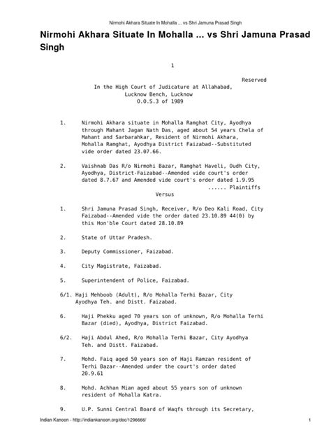 Nirmohi Akhada Vs Jamuna Prasad Pdf Lawsuit