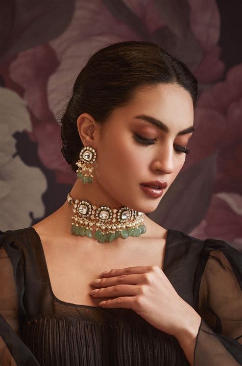 Manal Green Polki Choker Necklace Set Paisley Pop Shop