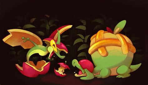 Flapple Appletun Applin Apple Pokémon Dragon Grass Type Galar Gen 8 Art New Pokemon Dragon