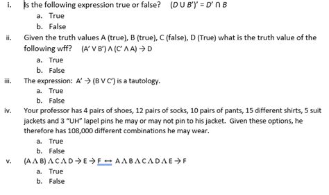 Solved I S The Following Expression True Or False Dub