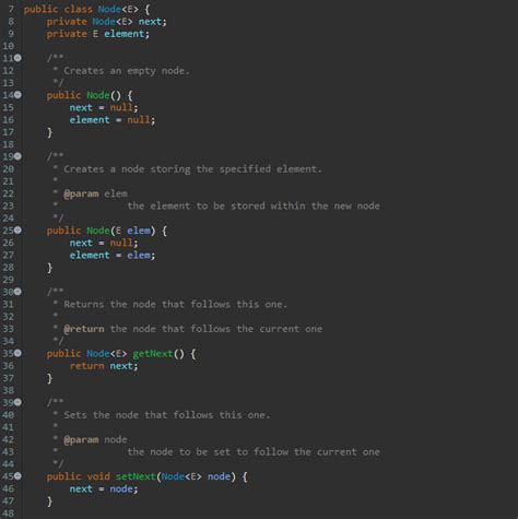 solved 7 public class node { 8 private node next 9 private