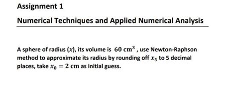 solved assignment 1 numerical techniques and applied
