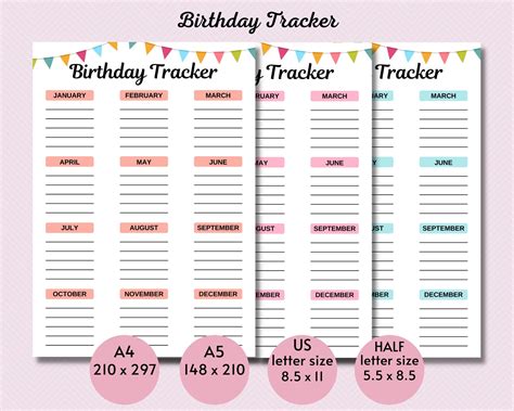 Free Birthday Tracker Printable Easy Birthday List Printables For