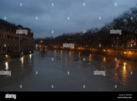 Rome The Flood Of The Tiber Riverthe Wharfs Of The Riverside Are