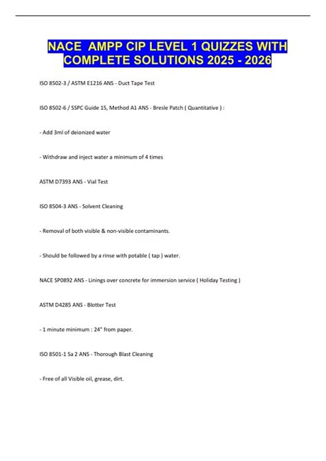 Nace Ampp Cip Level 1 Quizzes With Complete Solutions Nace Cip Level 1 Stuvia Us