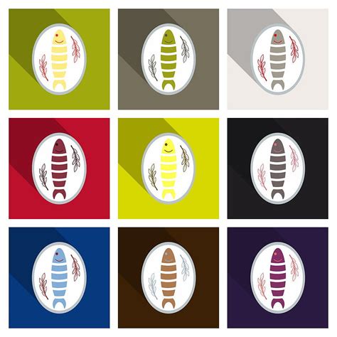 아이콘 플랫 맛있는 생선 저녁 식사 플랫 만화 디자인 벡터 Ai Eps Uidownload