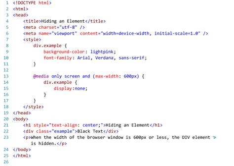 Internal Style Sheet Media Queries For Hiding An Element Text Editor