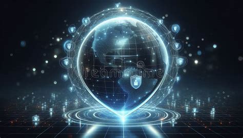 Global Corporate Cybersecurity Shield With Interconnected Network Nodes Stock Illustration