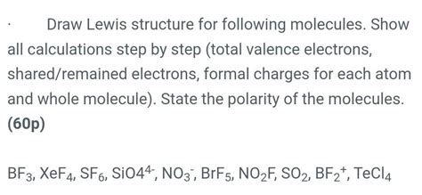 Solved Draw Lewis Structure For Following Molecules Show Chegg
