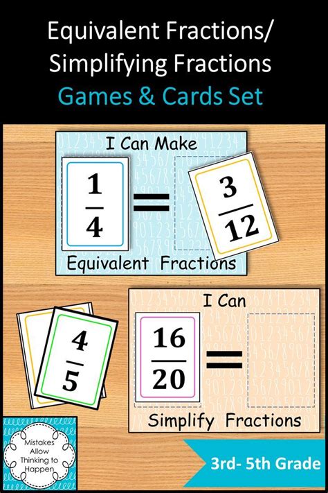 Equivalent Fractions And Simplifying Fractions Matching Game