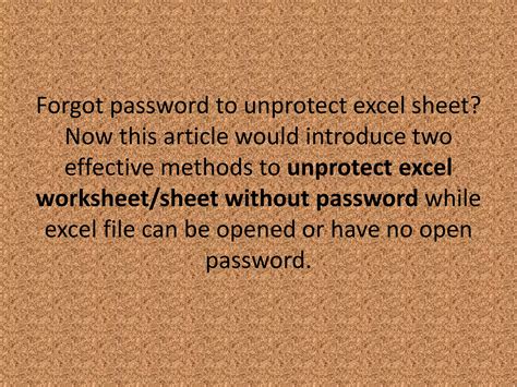 Unprotect Excel Worksheet When Forgetting Password PPT