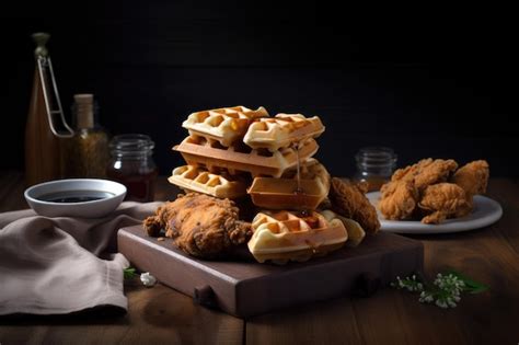Premium Photo Fried Chicken And Waffles The Classic Combination Of