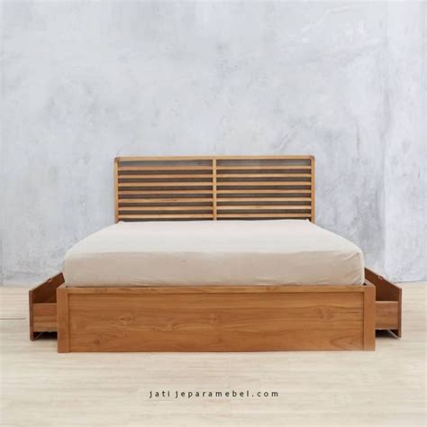 Dipan Ranjang Tempat Tidur Minimalis Modern Natural Kayu Jati Jjm Tt