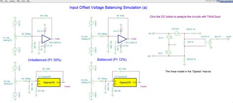 input offset voltage balancing circuit simulation with tinacloud