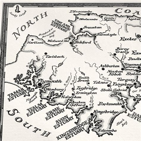Devon Coastlines Map Hand Drawn Fine Art Print By Manuscript Maps