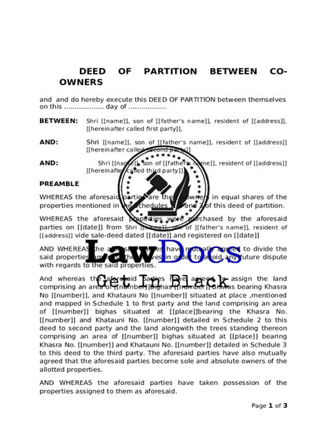 Deed Of Partition In English Doc Template Pdffiller