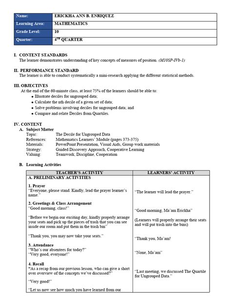 Detailed Lesson Plan Grade 10 Pdf