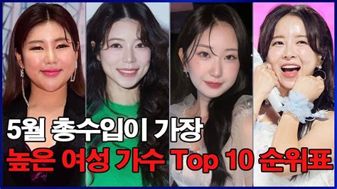 5월 총수입이 가장 높은 여성 가수 Top 10 순위표 출연료 광고비 앨범 수익이 얼마나 될까요 Youtube