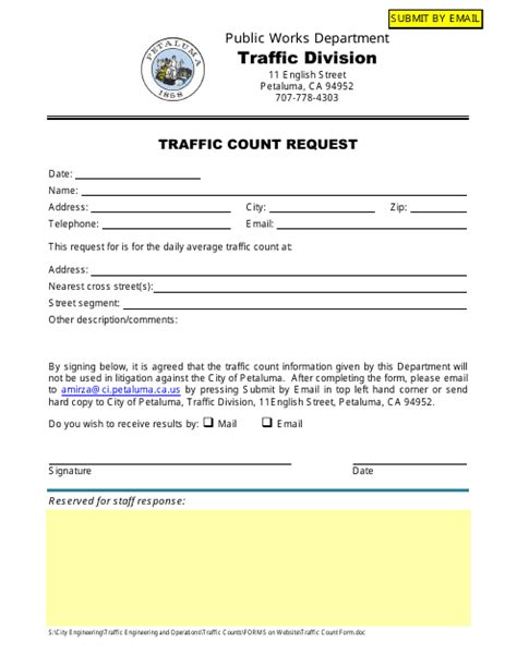 Petaluma California Traffic Count Request Form Fill Out Sign Online