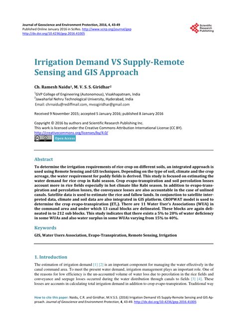 Pdf Irrigation Demand Vs Supply Remote Sensing And Gis Approach