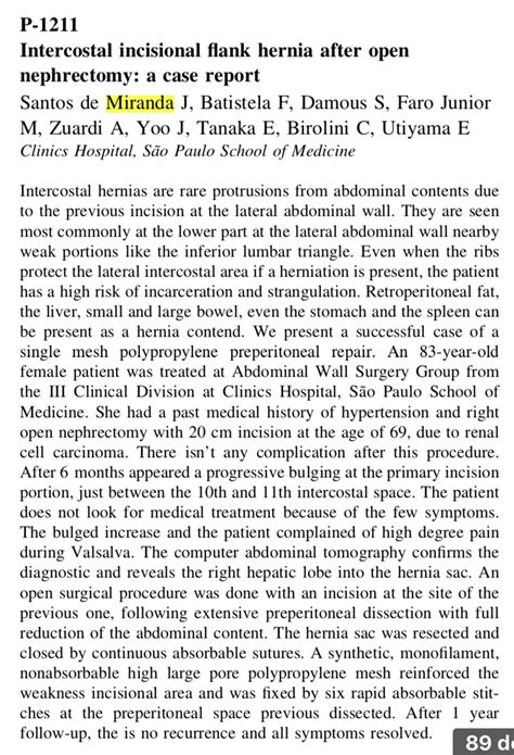 Pdf Intercostal Incisional Flank Hernia After Open Nephrectomy A