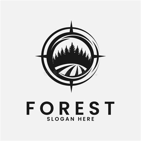 Forest Logo Design Inspiration With Compass Illustration Stock Vector
