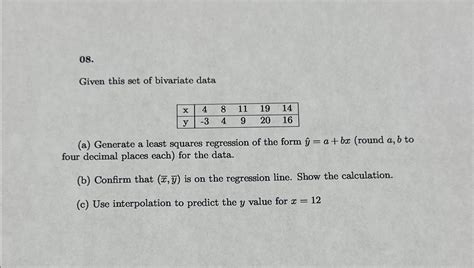 Solved Given This Set Of Bivariate Chegg
