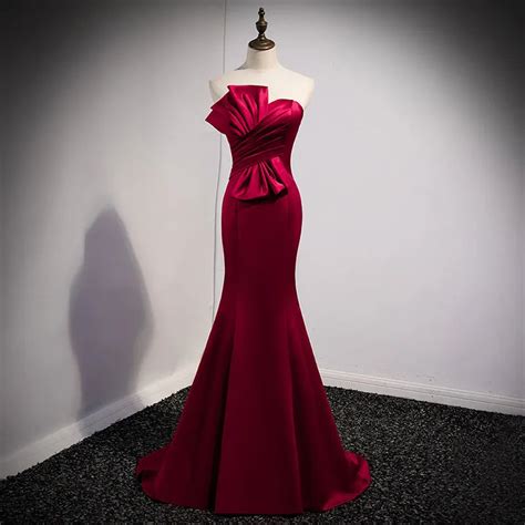 Elegant Strapless Red Evening Gown For Women On Luulla