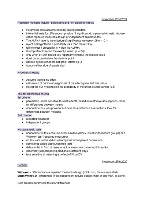Parametric And Non Parametric Tests November 22nd 2022 Research