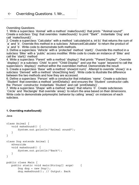 overriding questions 1 write a superclass anim pdf method
