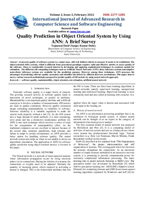 Pdf Quality Prediction In Object Oriented System By Using Ann A