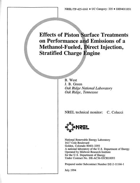 Pdf Effects Of Piston Surface Treatments On Performance And Emissions Of A Methanol Fueled