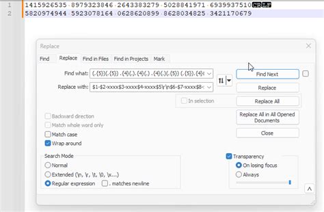 Notepad 1 Seperate Numbers Into Blocks Of 5 2 Add A Hyphen After 5