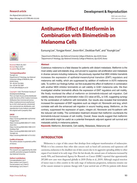 Pdf Antitumor Effect Of Metformin In Combination With Binimetinib On