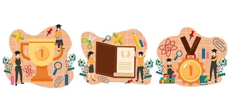 졸업 플랫 번들 디자인 일러스트 레이 션 프리미엄 벡터