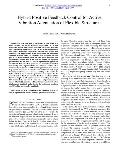 Pdf Hybrid Positive Feedback Control For Active Vibration Attenuation Of Flexible Structures
